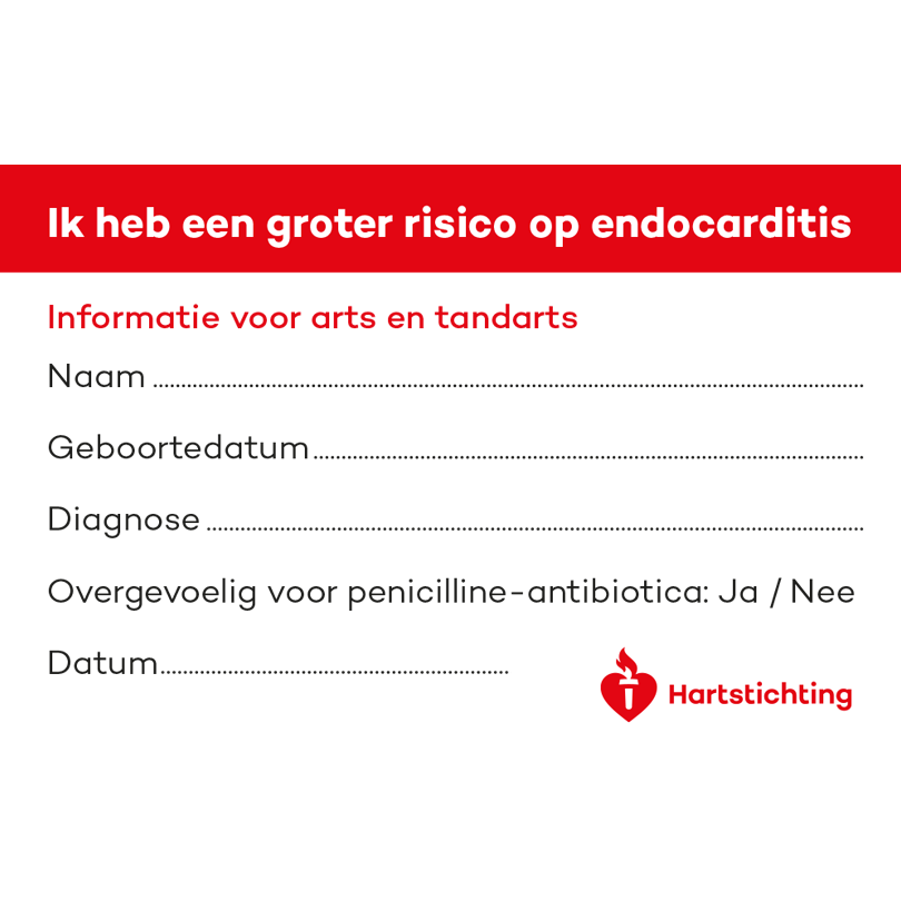 Risicokaart bacteriële endocarditis – Hartstichting