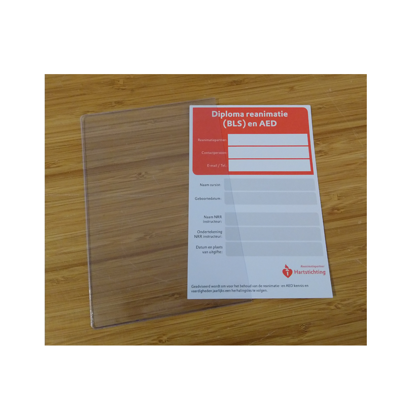 Plastic hoesje diploma reanimatie – Hartstichting